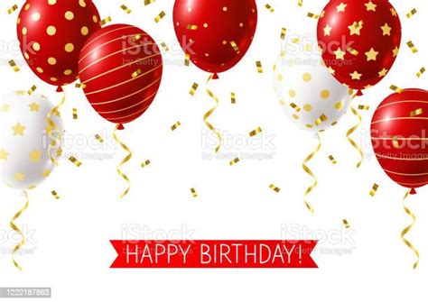 흰색 배경에 고립 된 황금 화려한 빨간색과 흰색 풍선 휴일 테두리 빨강에 대한 스톡 벡터 아트 및 기타 이미지 빨강 풍선 공휴일 Istock