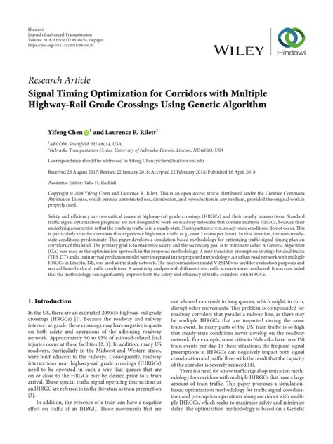 Pdf Signal Timing Optimization For Corridors With Multiple Highway Rail Grade Crossings Using