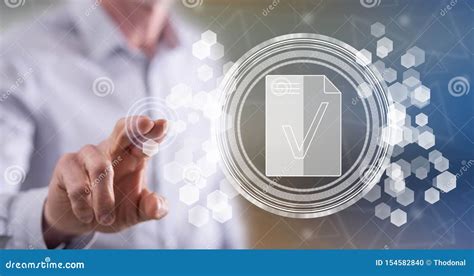 Man Touching A Document Validation Concept Stock Photo Image Of File Survey 154582840