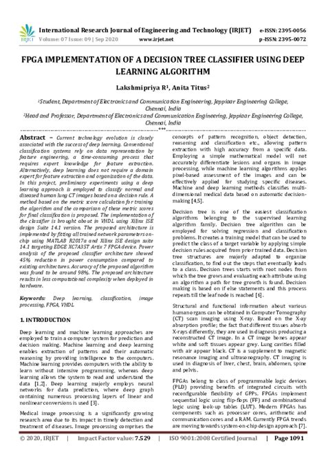 Pdf Irjet Fpga Implementation Of A Decision Tree Classifier Using
