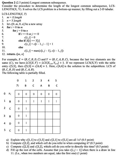 Solved Question Points Longest Common Subsequence Chegg