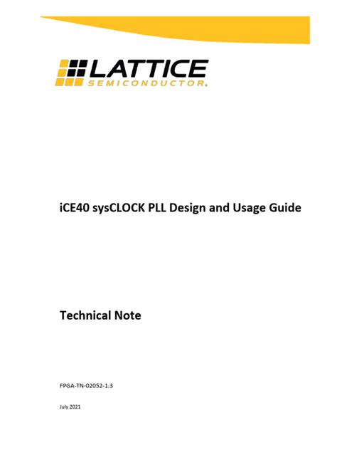 Fpga Tn 02052 1 3 Ice40 Sysclock Pll Design Usage Guide Pdf