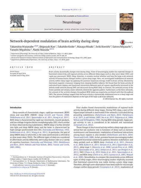 Pdf Network Dependent Modulation Of Brain Activity During Sleep