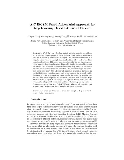 Pdf A C Ifgsm Based Adversarial Approach For Deep Learning Based Intrusion Detection