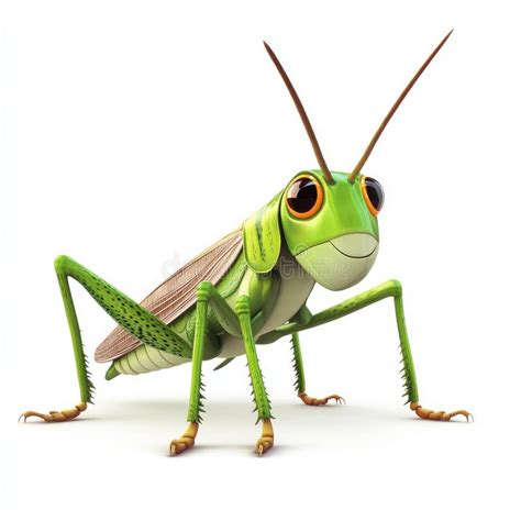 Adorable Green Grasshopper 3d Render Cartoon Insect Stock Illustration