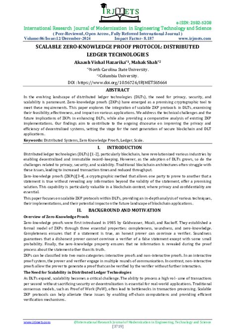 Pdf Scalable Zero Knowledge Proof Protocol Distributed Ledger Technologies