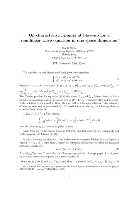 Pdf On Characteristic Points At Blow Up For A Semilinear Wave Equation In One Space Dimension