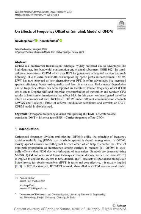 On Effects Of Frequency Offset On Simulink Model Of Ofdm Request Pdf