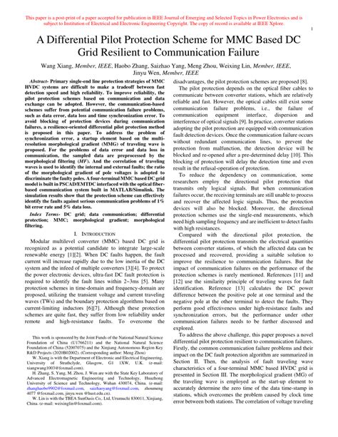 Pdf A Differential Pilot Protection Scheme For Mmc Based Dc Grid Resilient To Communication