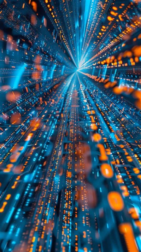 Abstract Data Stream With Blue And Orange Light Particles Futuristic
