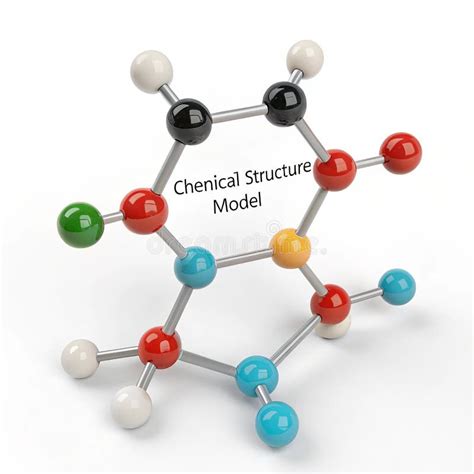 3d Chemical Structure Model With Labeled Atoms Stock Illustration