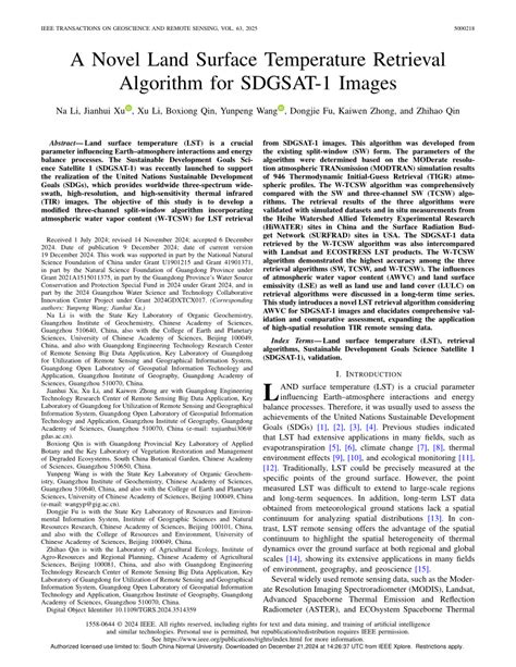 Pdf A Novel Land Surface Temperature Retrieval Algorithm For Sdgsat 1 Images