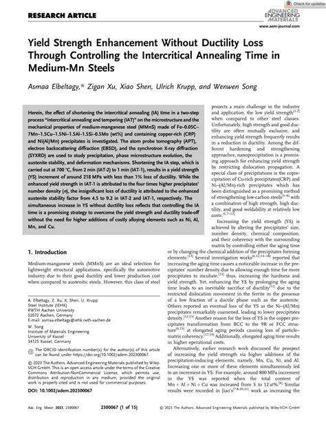 Pdf Yield Strength Enhancement Without Ductility Loss Through Controlling The Intercritical