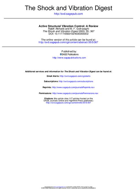 Pdf Active Structural Vibration Control A Review