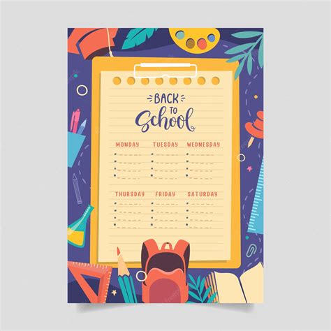 Снова в школу вектор шаблон таблицы расписания Премиум векторы