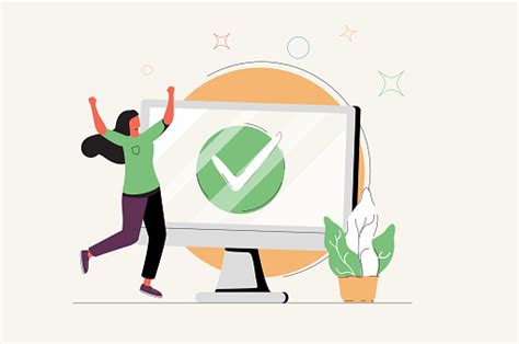 행복한 여인은 작업을 마치고 직장에서 손을 들고 승리를 거두었습니다 성공적인 잘 수행 된 작업이 완료되었습니다 완성에 대한 스톡 벡터 아트 및 기타 이미지 Istock