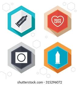 Hexagon Buttons Safe Sex Love Icons Stock Vector Royalty Free Shutterstock