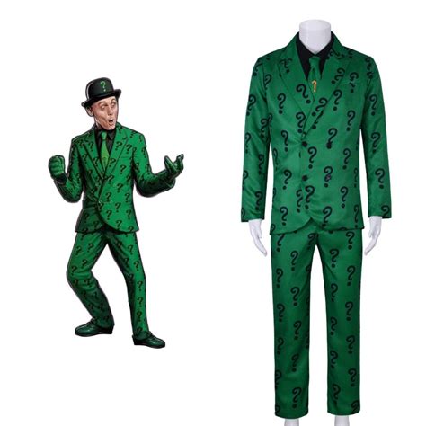 Dc Batman Gotham Riddler Cos Costume Halloween Green Question Mark Suit Villain Riddler Cosplay