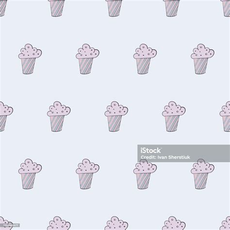 컵케이크와 매끄러운 패턴 플랫 스타일로 축제 컵 케이크 끝없는 배경 배경 엽서 및 랩 디자인에 적합합니다 벡터 가득 찬에 대한