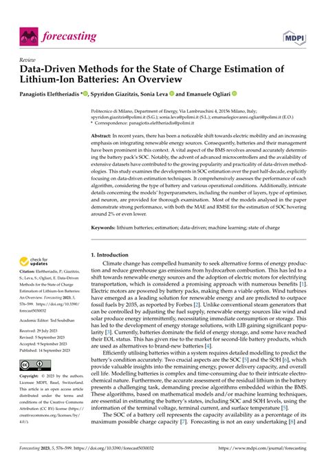 Pdf Data Driven Methods For The State Of Charge Estimation Of Lithium Ion Batteries An Overview