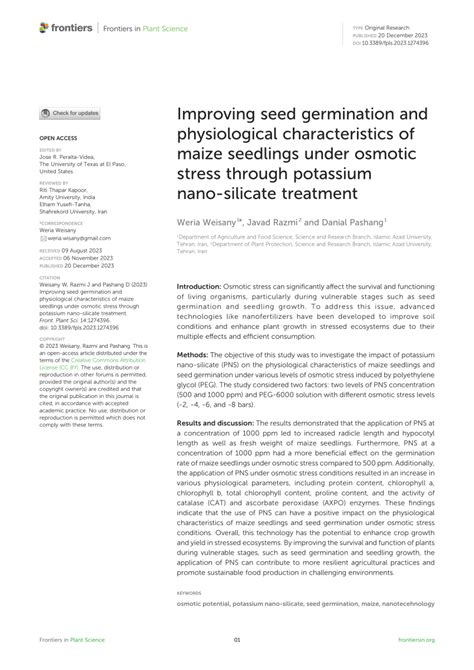 Pdf Improving Seed Germination And Physiological Characteristics Of Maize Seedlings Under