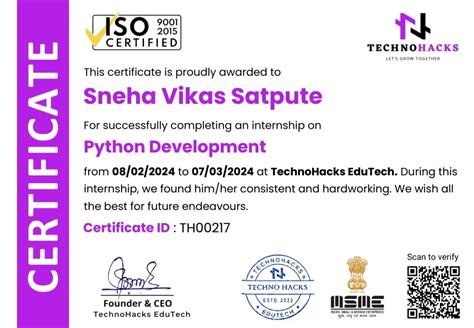sneha satpute on linkedin intership technohackedutech