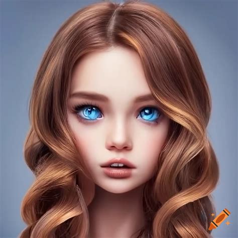 Portrait Of A Girl With Chestnut Brown Hair And Blue Eyes