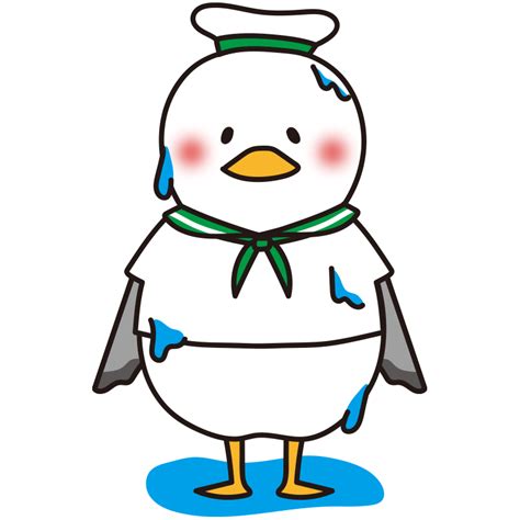 ずぶぬれのカモメの水兵さん（緑）の無料フリーイラスト かわいい手描きの無料素材「てがきっず」保育園・小学校・介護施設にぴったりのフリー