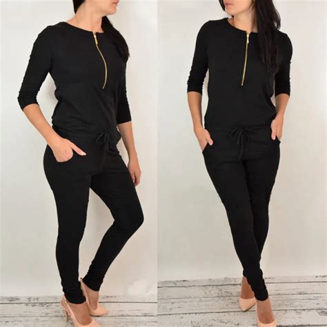 Rompers Womens Jumpsuit Zipper Sexy Long Sleeve Autumn Casual Bodycon