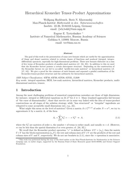 Pdf Hierarchical Kronecker Tensor Product Approximations