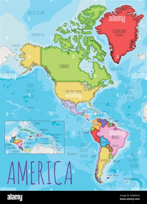 Political America Map Vector Illustration With Different Colors For