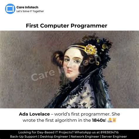 Adalovelace Firstprogrammer Techmilestone Womenintech Codingpioneer Care Infotech