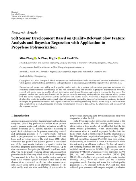 PDF Soft Sensor Development Based On Quality Relevant Slow Feature Analysis And Bayesian