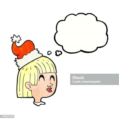 자유형 그린 생각 거품 질감 크리스마스 모자를 쓴 만화 소녀 귀여운에 대한 스톡 벡터 아트 및 기타 이미지 귀여운 기이함 기포 Istock