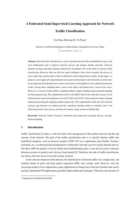 Pdf A Federated Semi Supervised Learning Approach For Network Traffic Classification