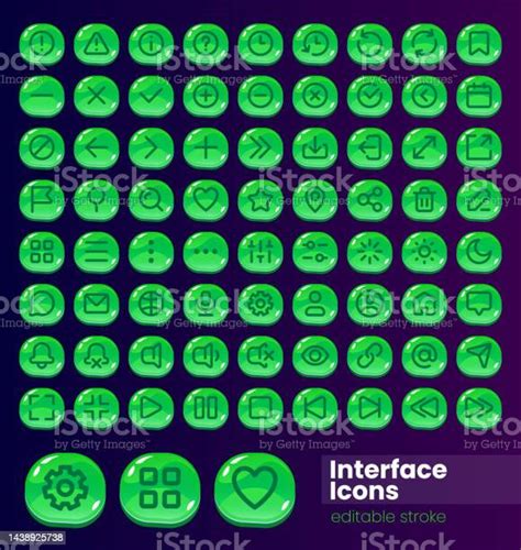 Website Building Glossy Ui Button With Linear Icon Big Set Stock