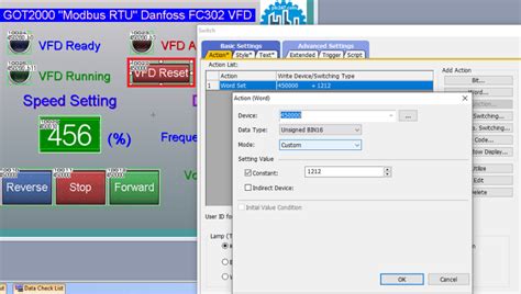 Mitsubishi HMI Modbus RTU Danfoss FC Tutorial Plc Com