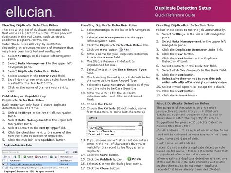 Duplicate Detection Setup Quick Reference Guide Duplicate Detection