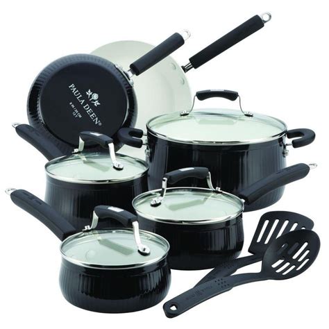 Paula Deen Savannah 12 Piece Black Cookware Set With Lids 14423 The