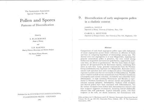 Pdf Diversification Of Early Angiosperm Pollen In A Cladistic Context