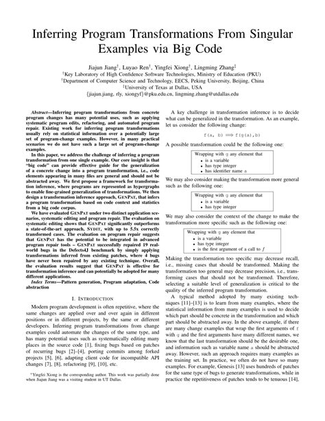 Pdf Inferring Program Transformations From Singular Examples Via Big Code