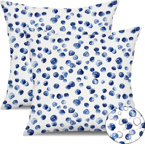 Outdoor Pillow Covers 20x20 Inch Set Of 2 Blue Polka Dot Decor