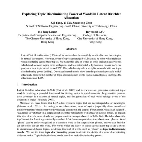 Exploring Topic Discriminating Power Of Words In Latent Dirichlet Allocation Acl Anthology