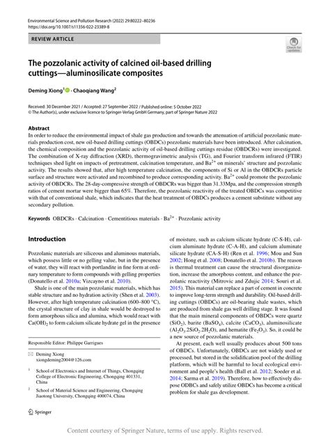 The Pozzolanic Activity Of Calcined Oil Based Drilling Cuttings—aluminosilicate Composites
