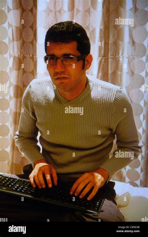 Man On Keyboard Photographed On Computer Screen Stock Photo Alamy