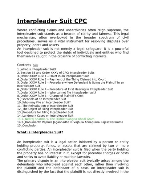 Interpleader Suit Cpc Pdf Lawsuit Civil Procedure