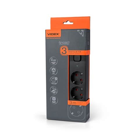 Мережевий подовжувач Videx Oncord з з 3п 3м 3x1 5мм з кнопкою Black Купити якісні товари в