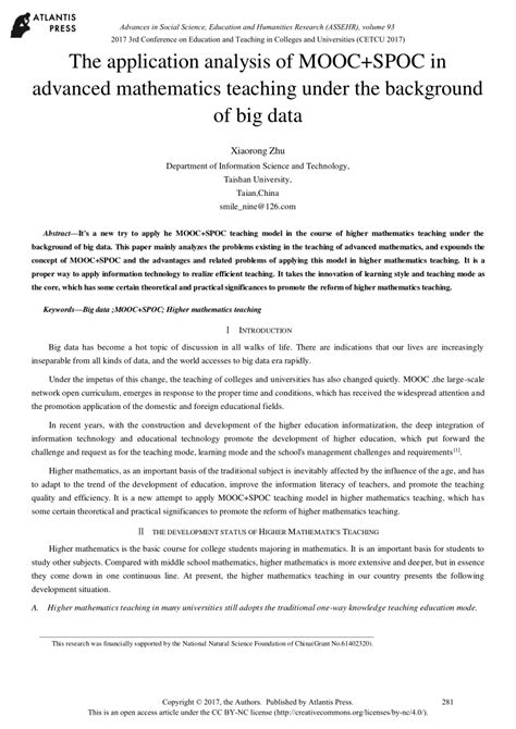 Pdf The Application Analysis Of Moocspoc In Advanced Mathematics