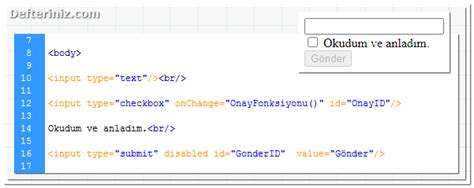 Onay Kutusu Ile Aktif Buton Veya Pasif Buton Javascript Fonksiyonu