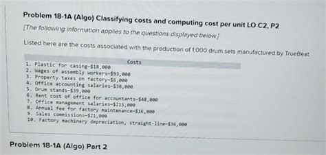 Solved Problem 18 1a Algo Classifying Costs And Computing